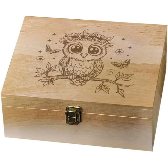 1 Pc Wooden Memory Keepsake Box Owl Pattern Memory Box with Hinged Lids ...