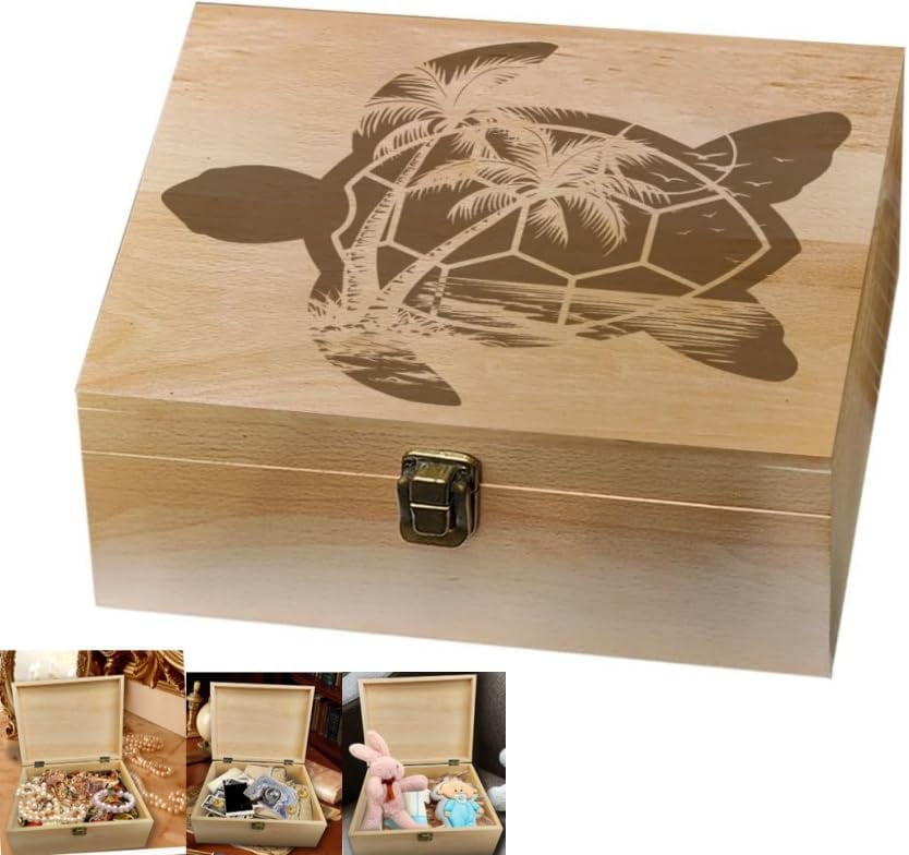 1 Pc Wooden Memory Keepsake Box Sea Turtle Memory Box with Hinged Lids ...