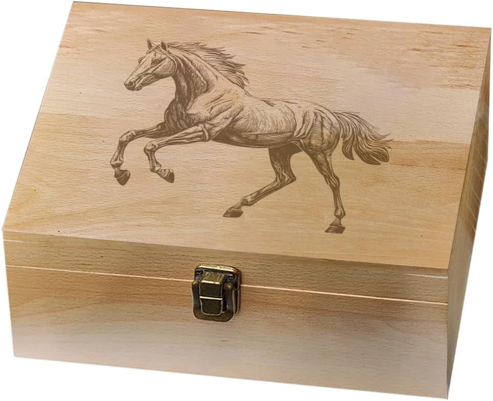 1 Pc Wooden Memory Keepsake Box Sketch Horse Memory Box with Hinged ...