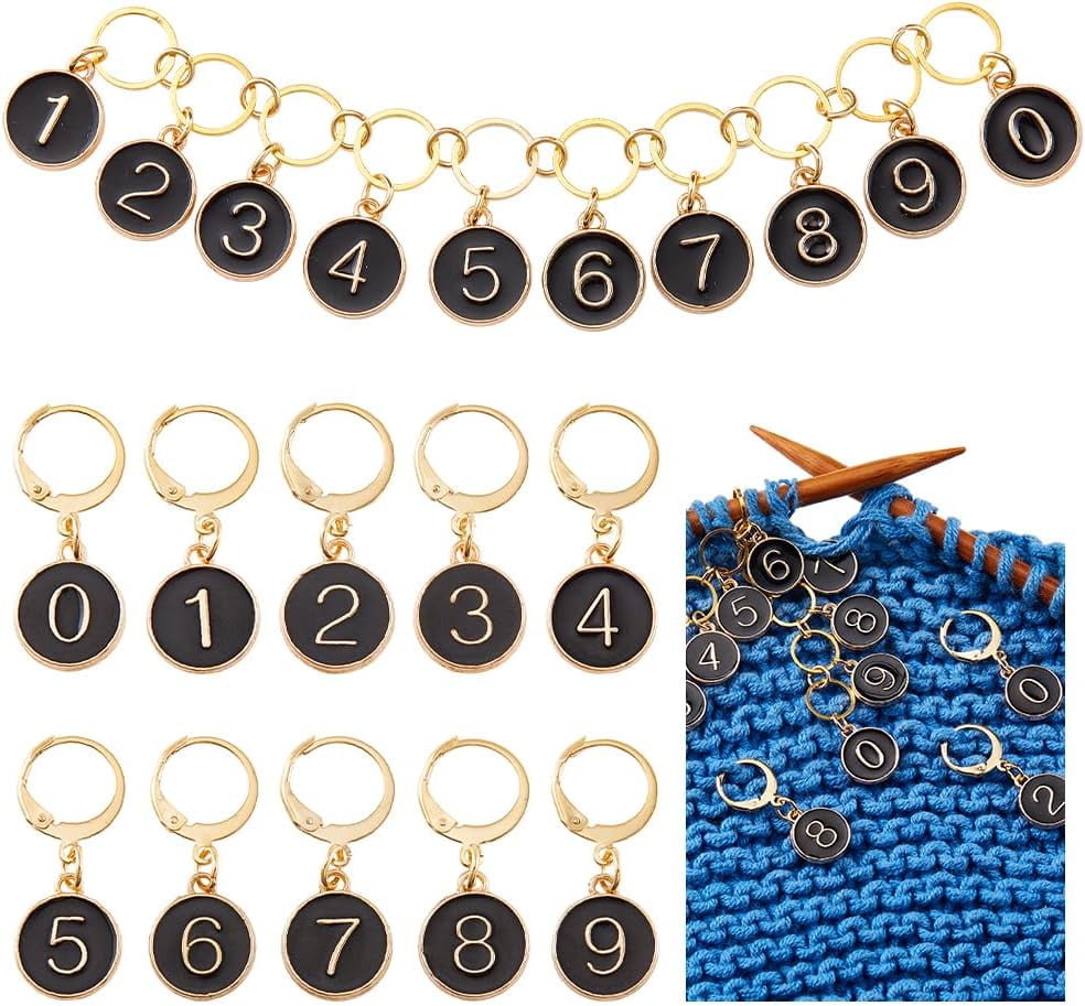 1 Pcs 0-9 Number Knitting Row Counter Chains and 10 Pcs Stitch Markers ...