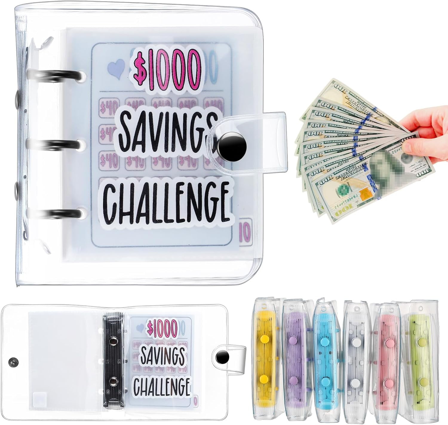 1 Pcs 1000 Mini Money Saving Binder Money Saving Challenge Book with ...