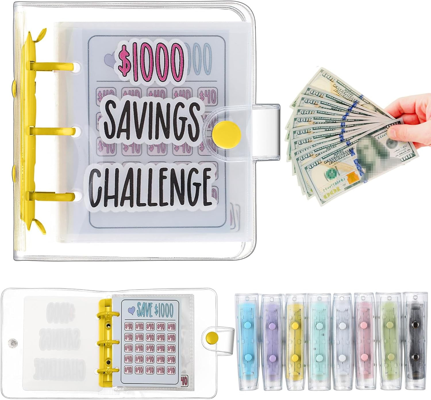 1 Pcs 1000 Mini Money Saving Binder Money Saving Challenge Book with ...