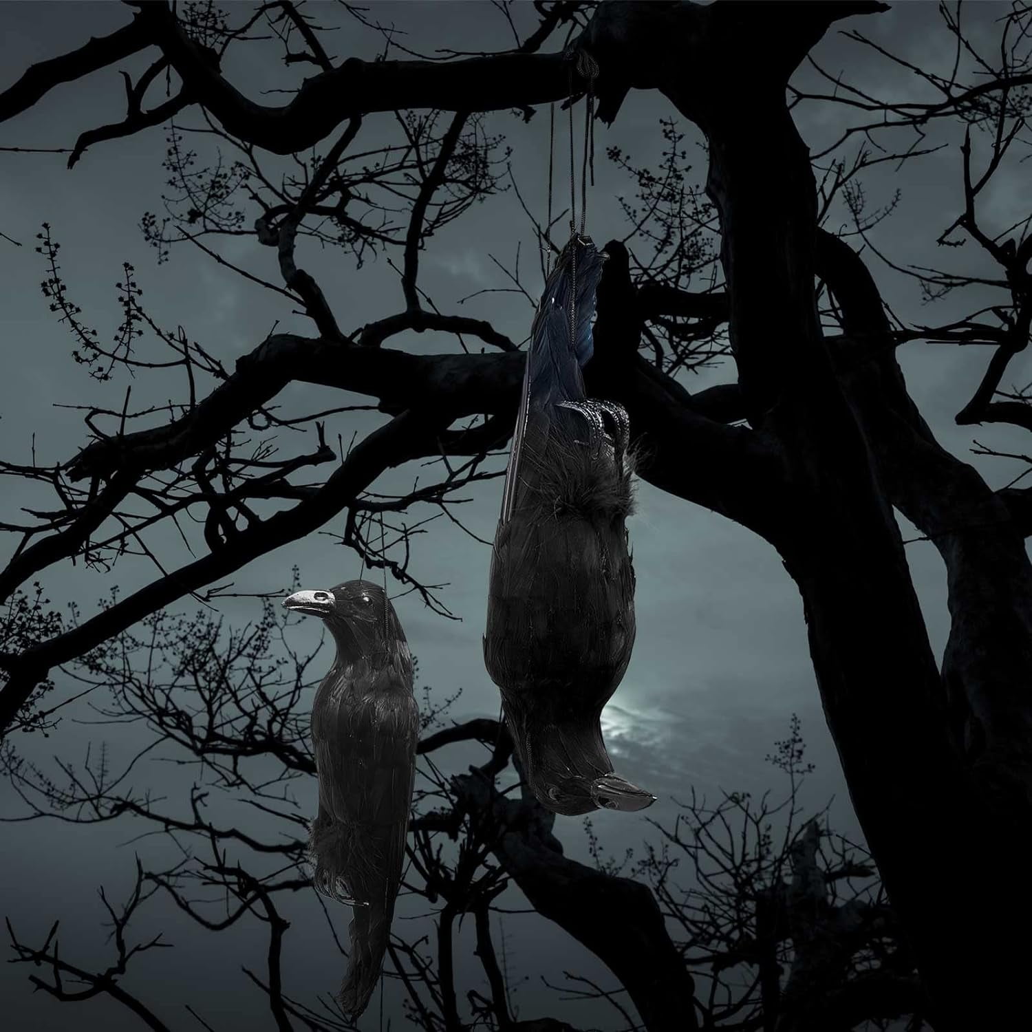 1 Pcs 17 Inch Realistic Hanging Dead Crows Decoy Life Size Black ...