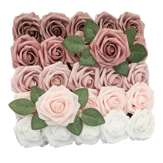 1 Pcs 25 Artificial Roses Flowers, Real Looking Blush Foam Fake Roses ...