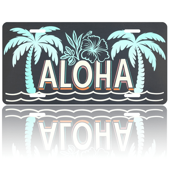 1 Pcs 2D Flat License Plate Covers & Frames, Aloha Theme For Decorative ...