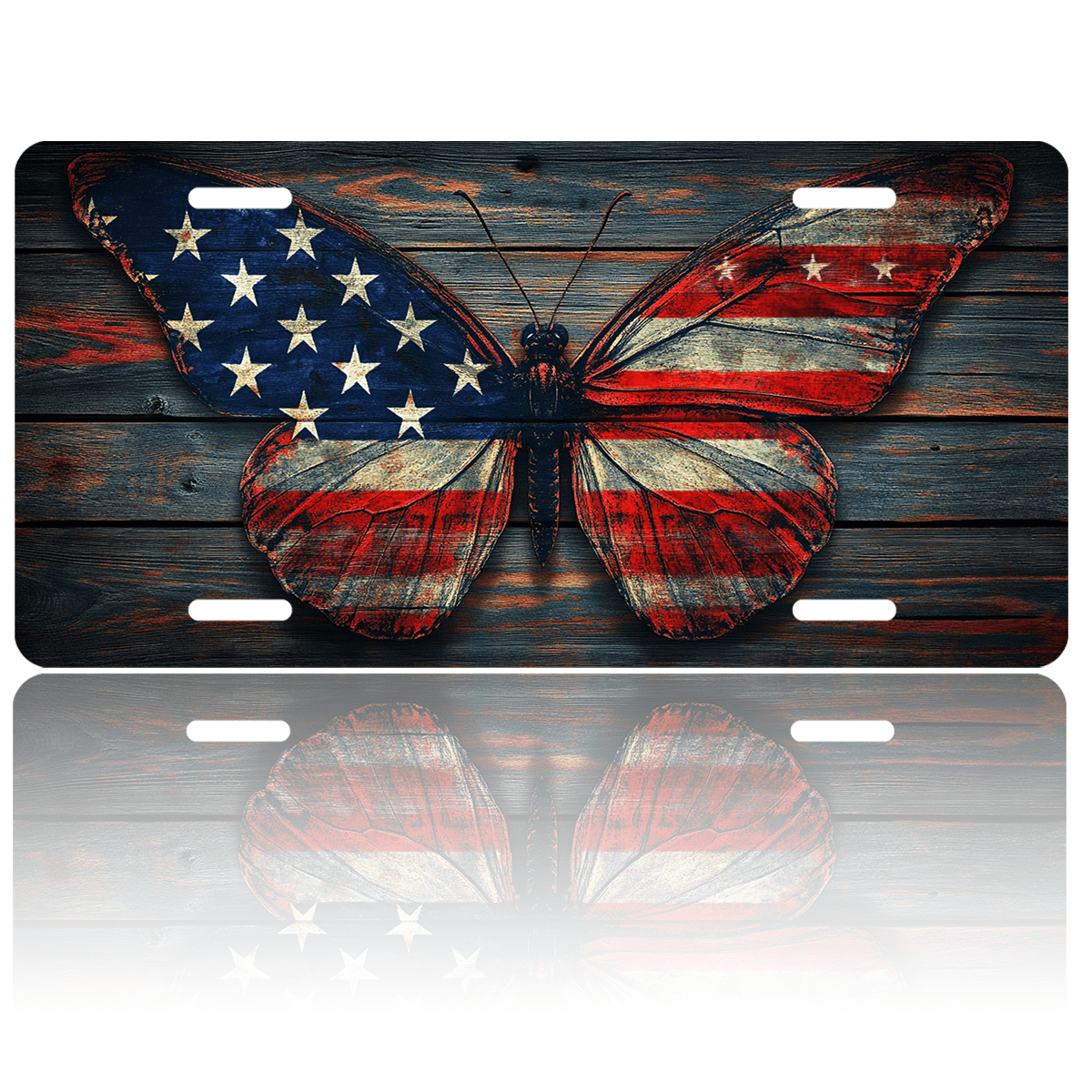 1 Pcs 2D Flat License Plate Covers & Frames, American Flag Butterfly ...