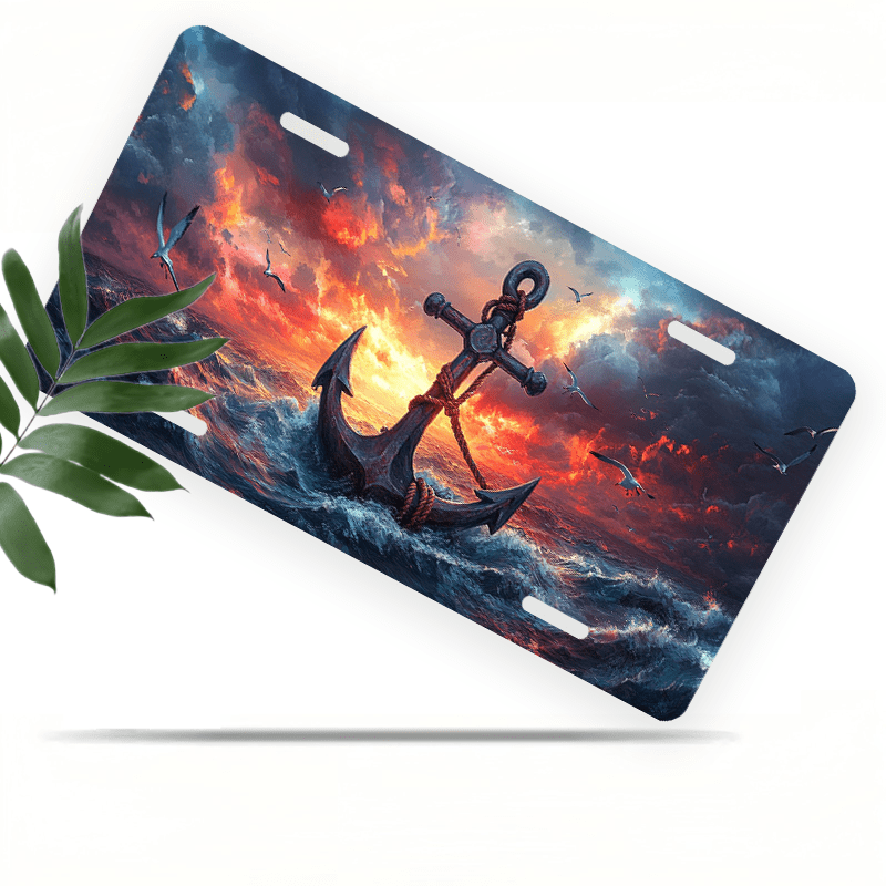 1 Pcs 2D Flat License Plate Covers & Frames, An Anchor in a For ...