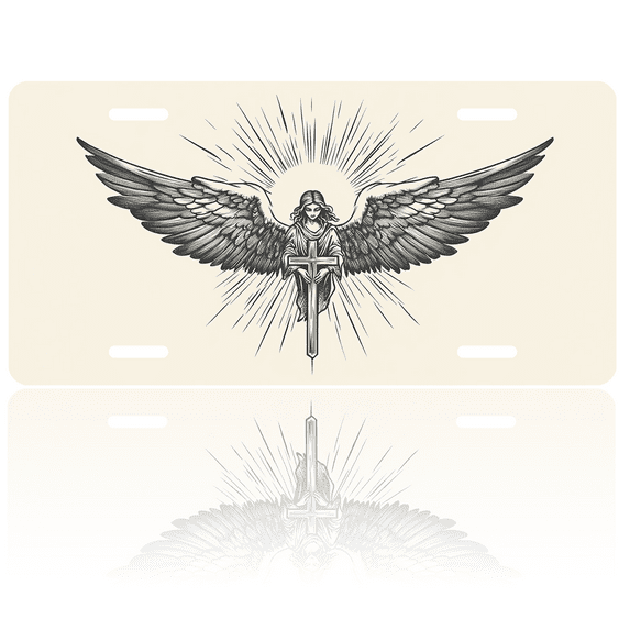 1 Pcs 2D Flat License Plate Covers & Frames, Angel with Cross For ...
