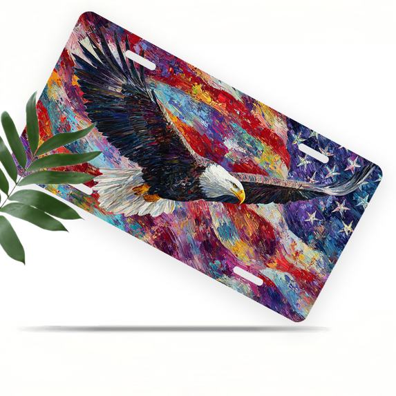 1 Pcs 2D Flat License Plate Covers & Frames, A Bald Eagle Flying For ...