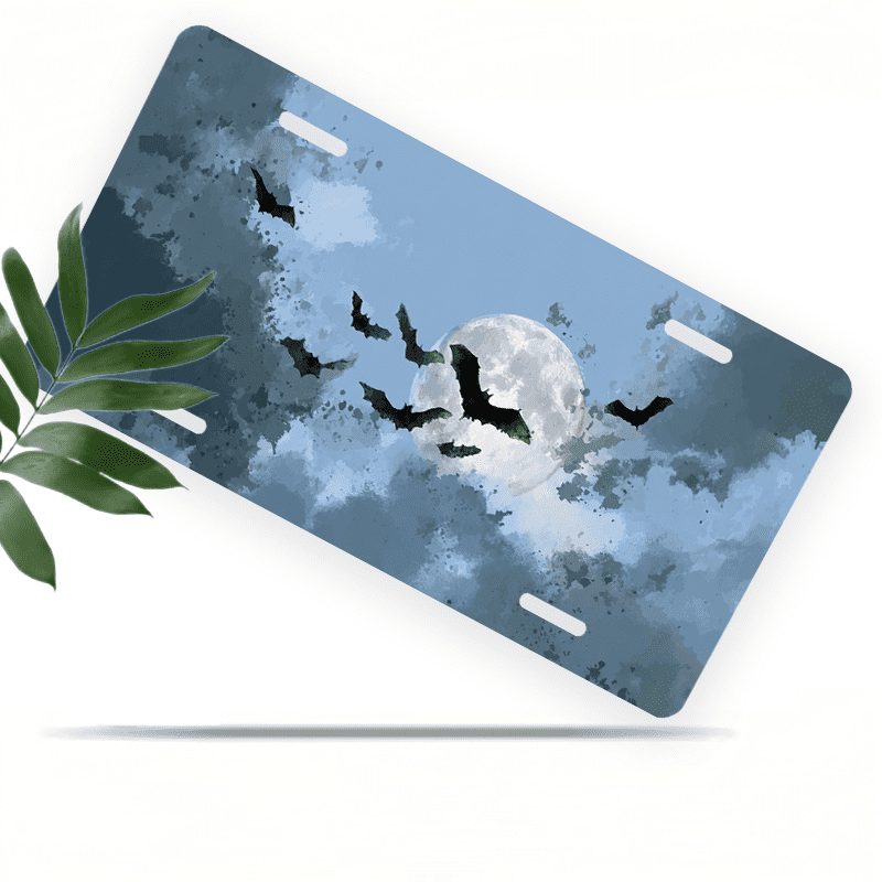 1 Pcs 2D Flat License Plate Covers & Frames, Bats Flying under For ...
