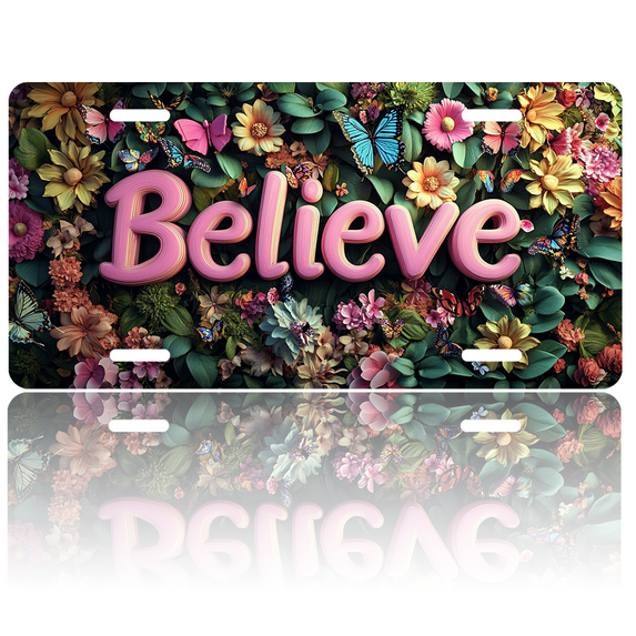 1 Pcs 2D Flat License Plate Covers & Frames, Believe with Flowers For ...