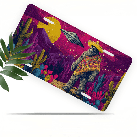 1 Pcs 2D Flat License Plate Covers & Frames, Bigfoot in Desert For ...