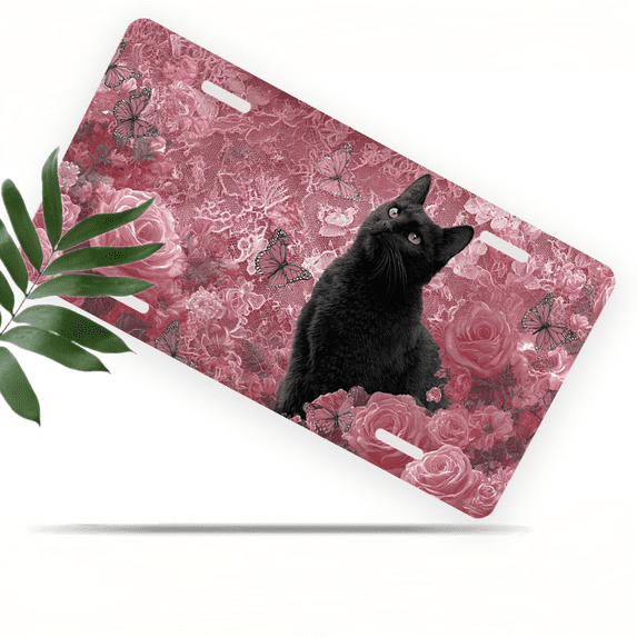 1 Pcs 2D Flat License Plate Covers & Frames, Black Cat For Decorative ...