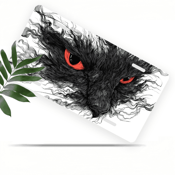 1 Pcs 2D Flat License Plate Covers & Frames, Black Cats Face For ...