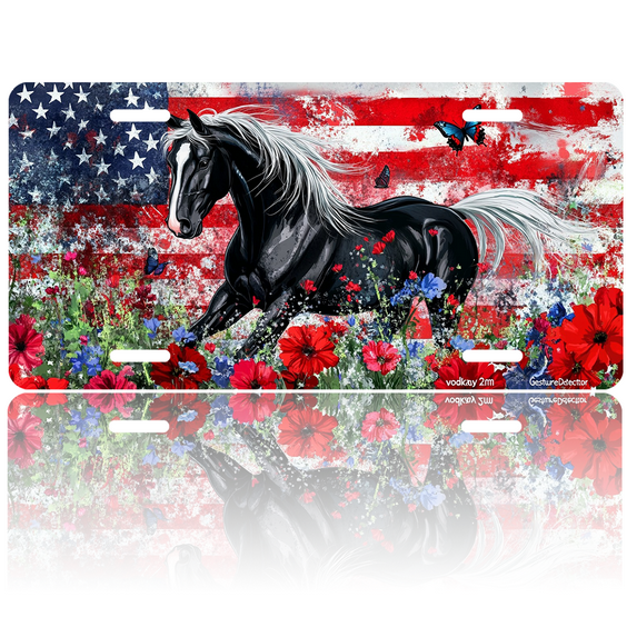 1 Pcs 2D Flat License Plate Covers & Frames, Black Horse in a Field For ...
