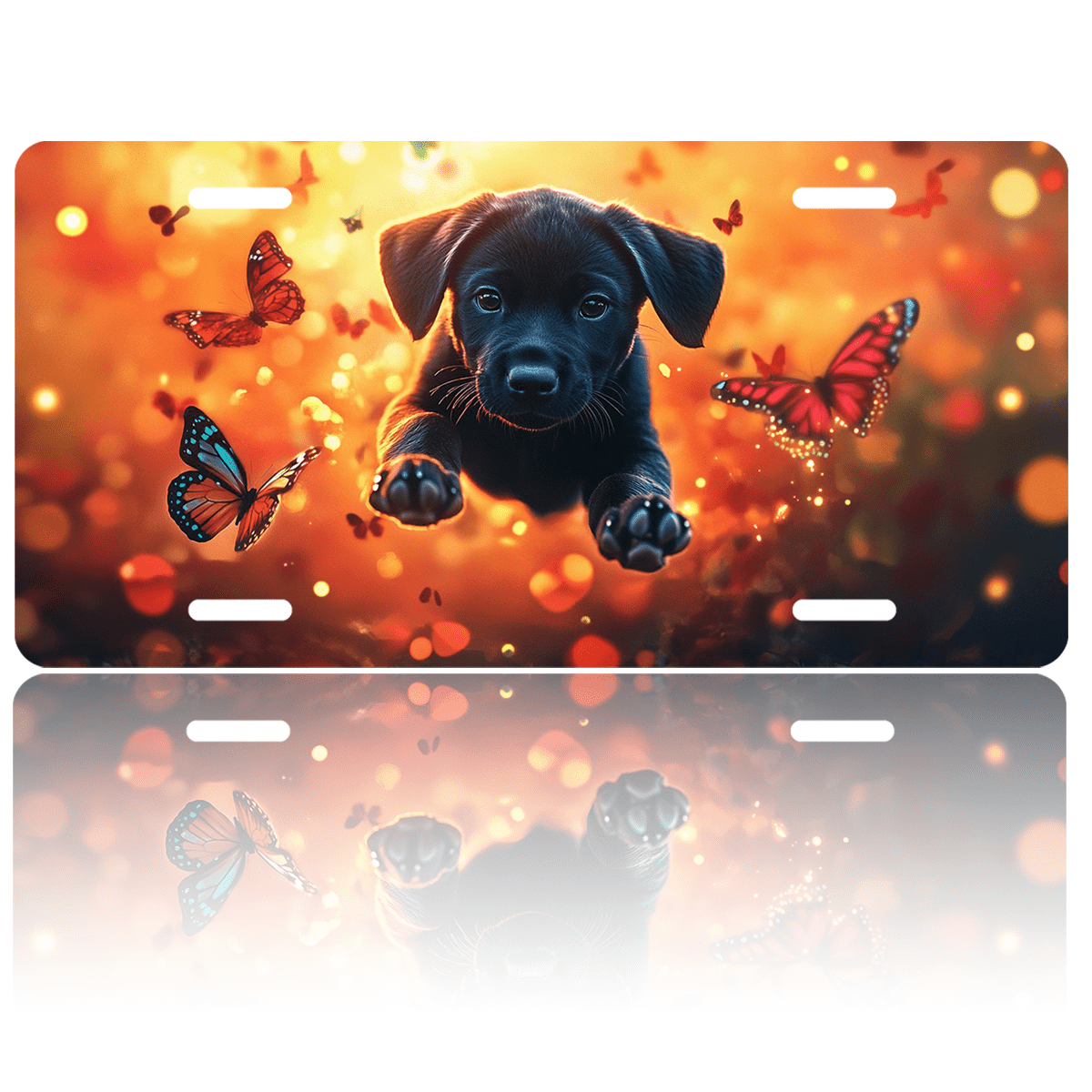 1 Pcs 2D Flat License Plate Covers & Frames, Black Puppy with ...