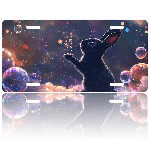 1 Pcs 2D Flat License Plate Covers & Frames, A Black Rabbit Among ...