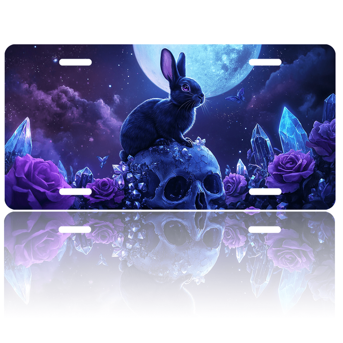 1 Pcs 2D Flat License Plate Covers & Frames, Black Rabbit on a Skull ...