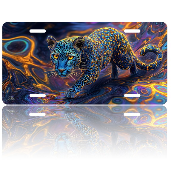 1 Pcs 2D Flat License Plate Covers & Frames, Blue Leopard For ...