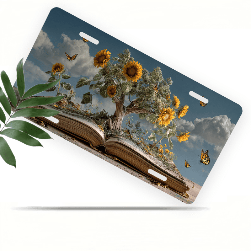 1 Pcs 2D Flat License Plate Covers & Frames, Book with Tree For ...