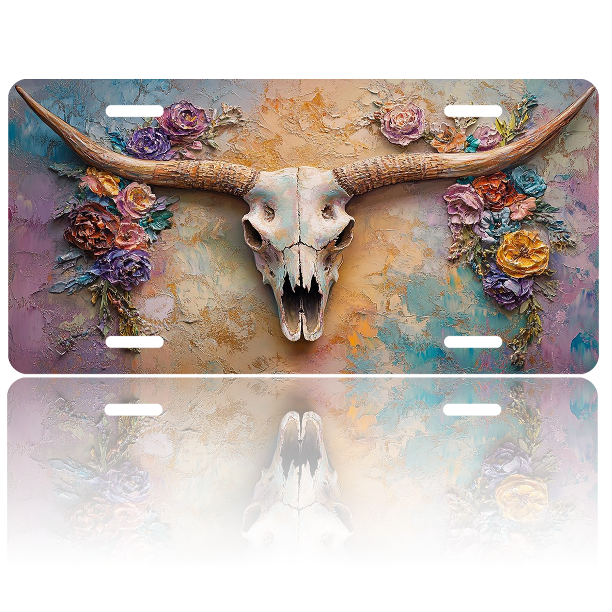 1 Pcs 2D Flat License Plate Covers & Frames, Bull Skull For Decorative ...