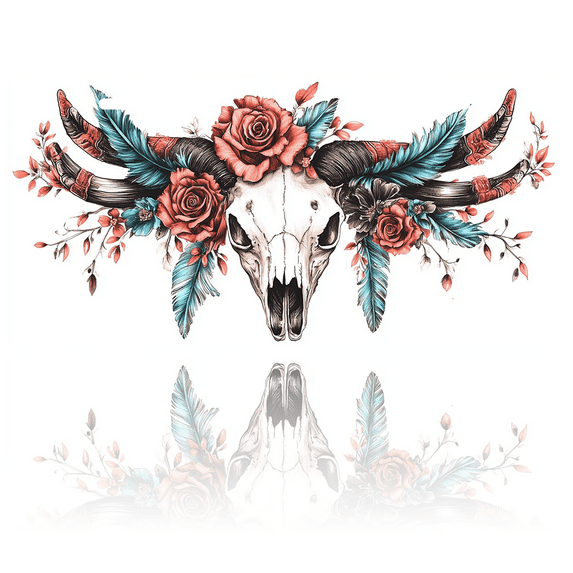 1 Pcs 2D Flat License Plate Covers & Frames, Bull Skull with Floral For ...