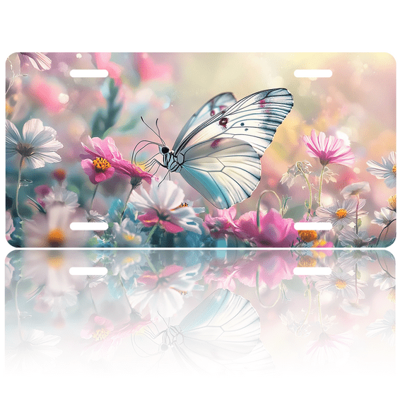 1 Pcs 2D Flat License Plate Covers & Frames, Butterfly among Flowers ...
