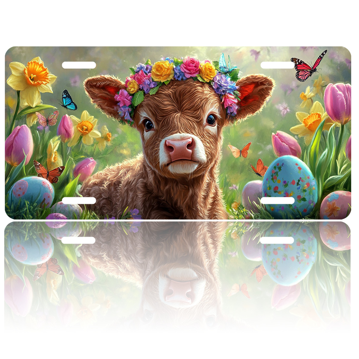 1 Pcs 2D Flat License Plate Covers & Frames, Calf in Spring with Easter ...