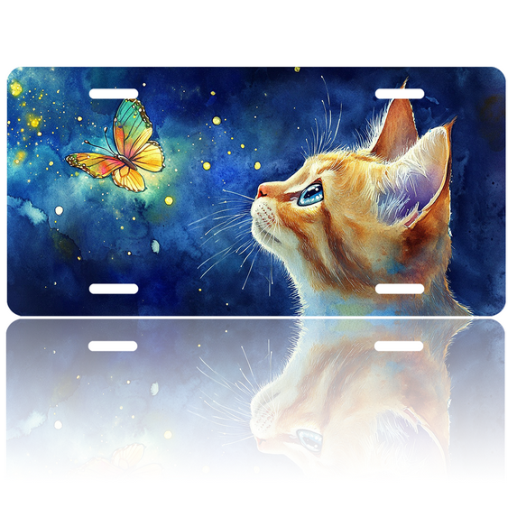 1 Pcs 2D Flat License Plate Covers & Frames, Cat and Butterfly For ...