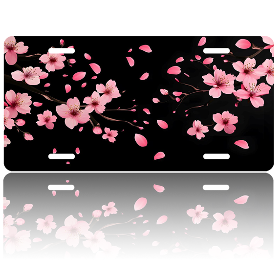 1 Pcs 2D Flat License Plate Covers & Frames, Cherry Blossoms For ...