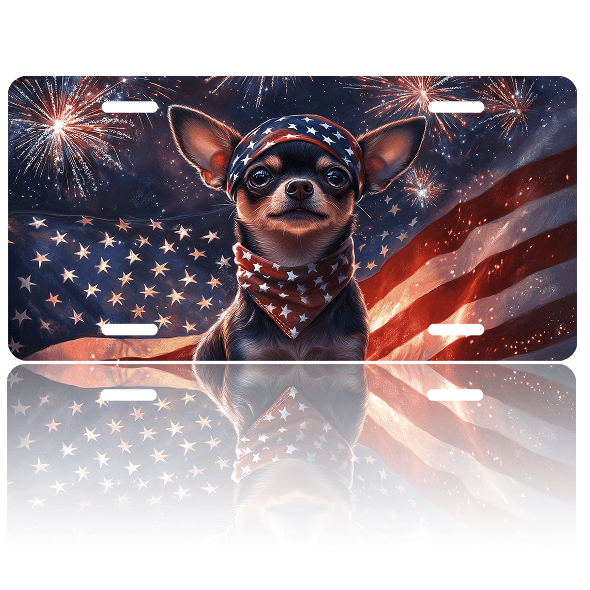 1 Pcs 2D Flat License Plate Covers & Frames, Chihuahua with American ...
