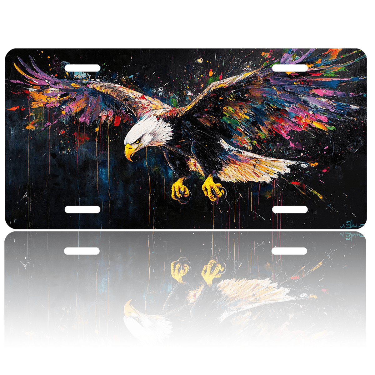 1 Pcs 2D Flat License Plate Covers & Frames, Colorful Bald Eagle For ...