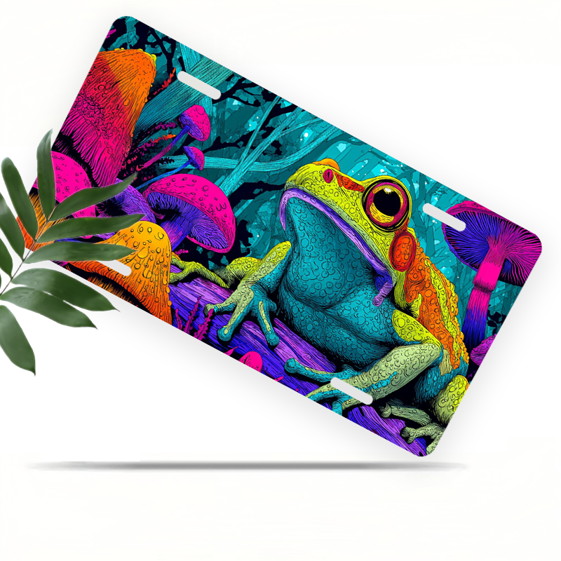 1 Pcs 2D Flat License Plate Covers & Frames, Colorful Frog For ...