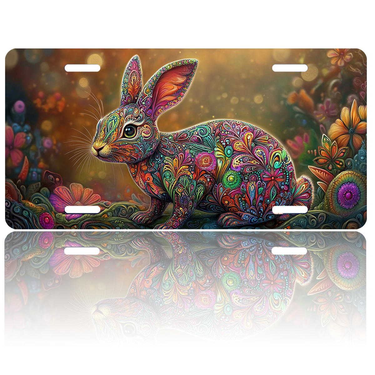 1 Pcs 2D Flat License Plate Covers & Frames, Colorful Rabbit For ...