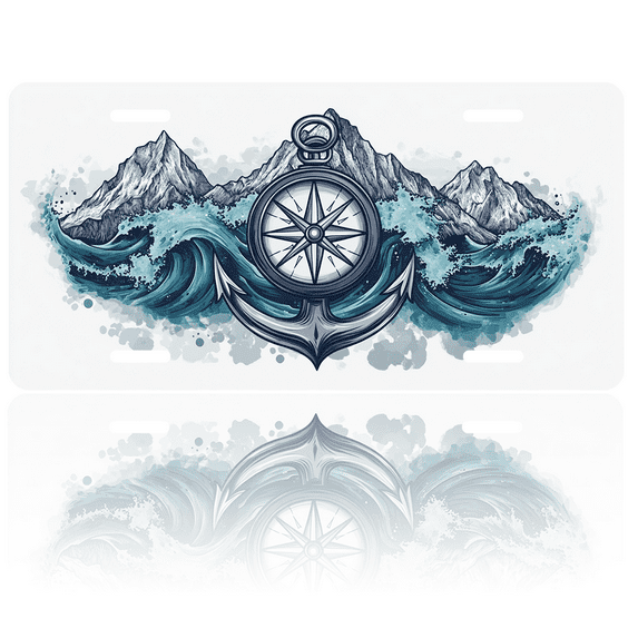 1 Pcs 2D Flat License Plate Covers & Frames, Compass Anchor and ...
