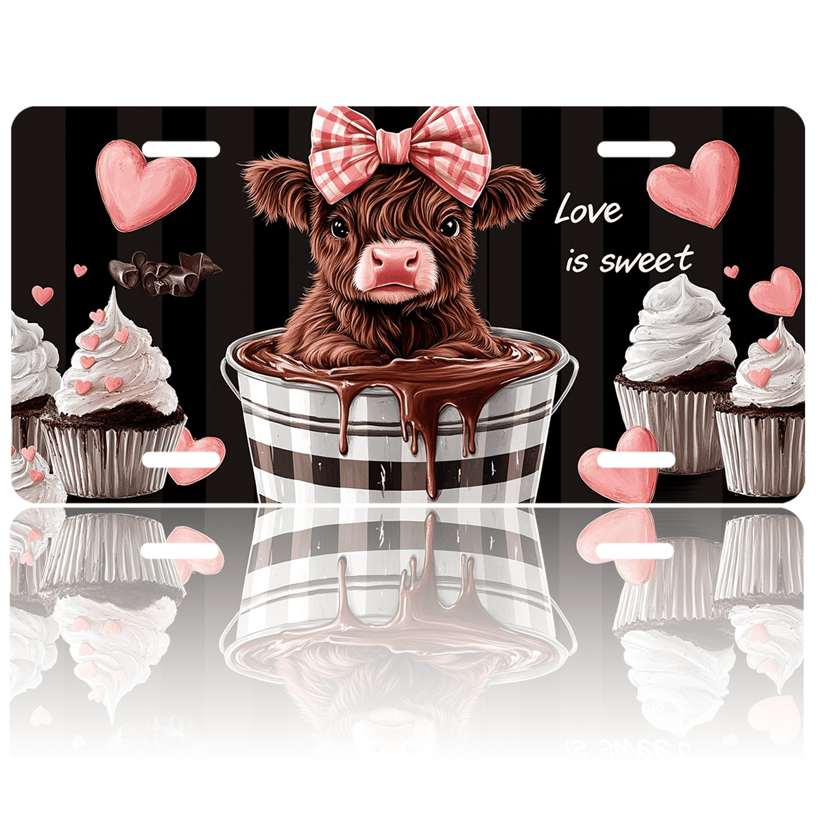 1 Pcs 2D Flat License Plate Covers & Frames, Cow in Chocolate Bucket ...