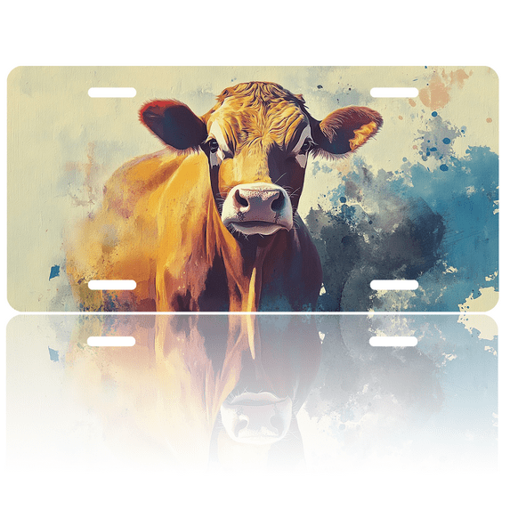 1 Pcs 2D Flat License Plate Covers & Frames, Cow For Decorative Front ...