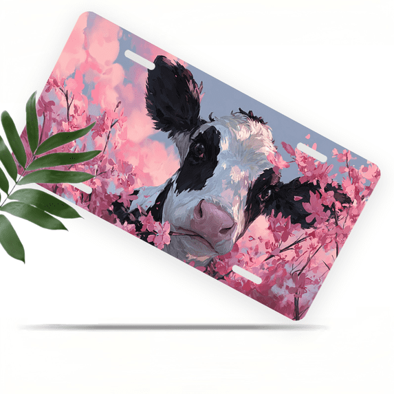 1 Pcs 2D Flat License Plate Covers & Frames, Cow Pink For Decorative ...