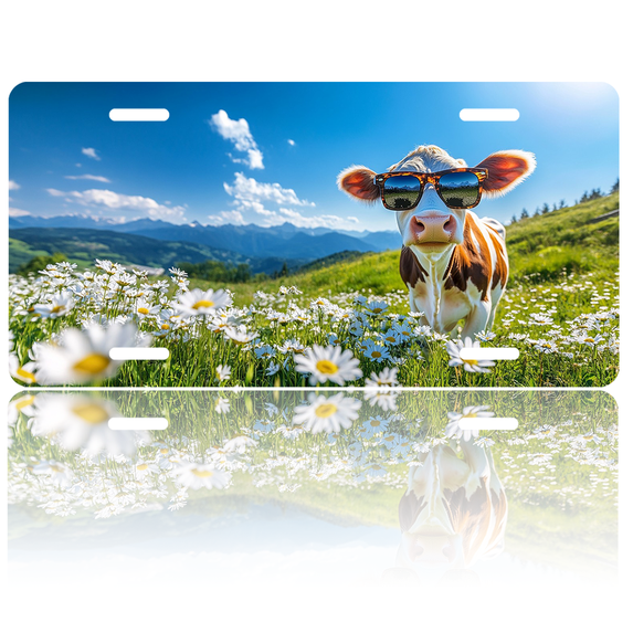 1 Pcs 2D Flat License Plate Covers & Frames, Cow Wearing For Decorative ...