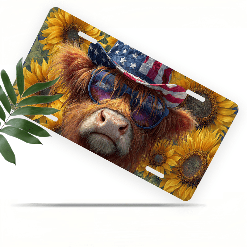 1 Pcs 2D Flat License Plate Covers & Frames, Cow wearing For Decorative ...