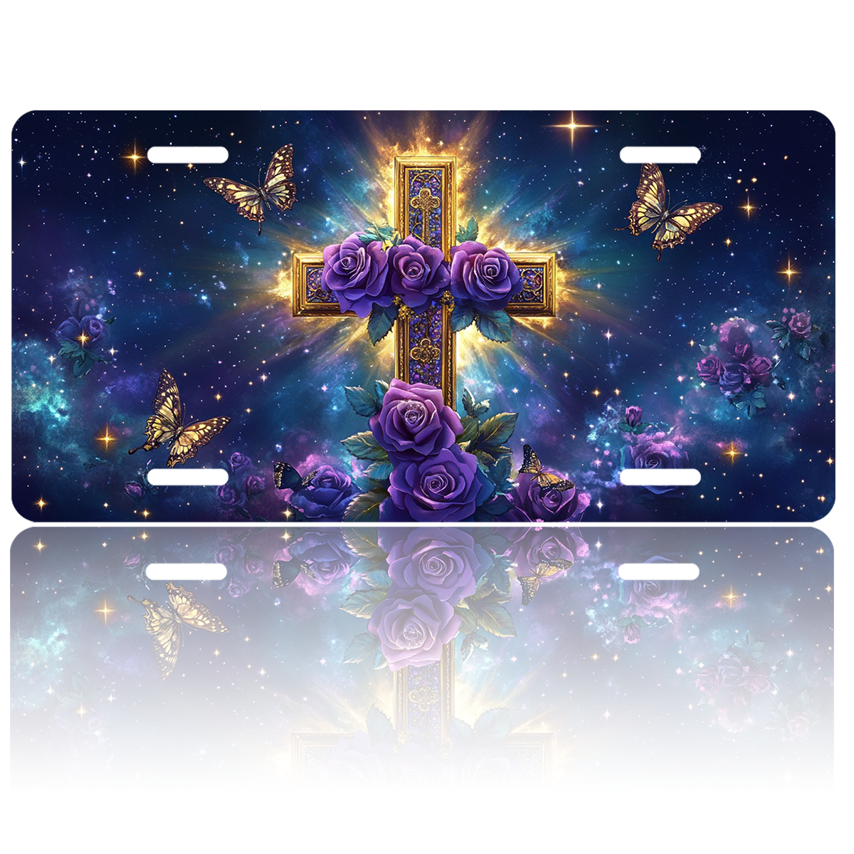 1 Pcs 2D Flat License Plate Covers & Frames, Cross with Roses For ...