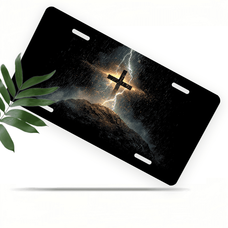 1 Pcs 2D Flat License Plate Covers & Frames, Cross in Storm For ...