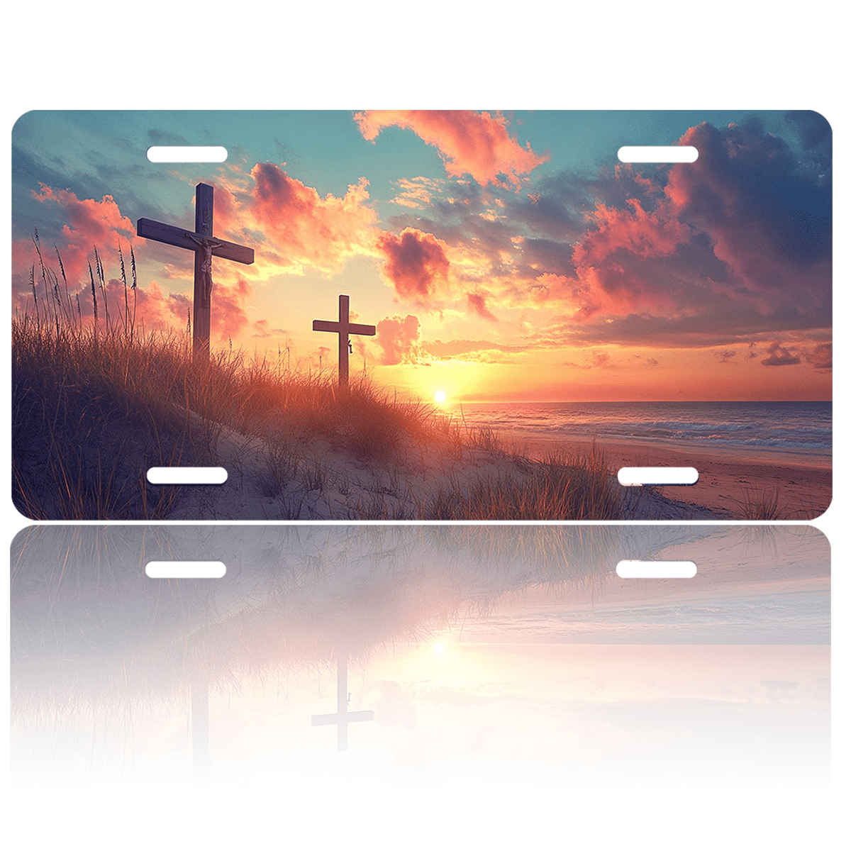 1 Pcs 2D Flat License Plate Covers & Frames, Crosses at Beach For ...