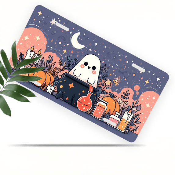 1 Pcs 2D Flat License Plate Covers & Frames, Cute Ghost in For ...