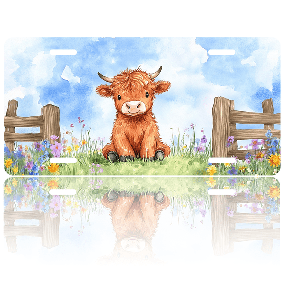 1 Pcs 2D Flat License Plate Covers & Frames, Cute Highland Cow For ...