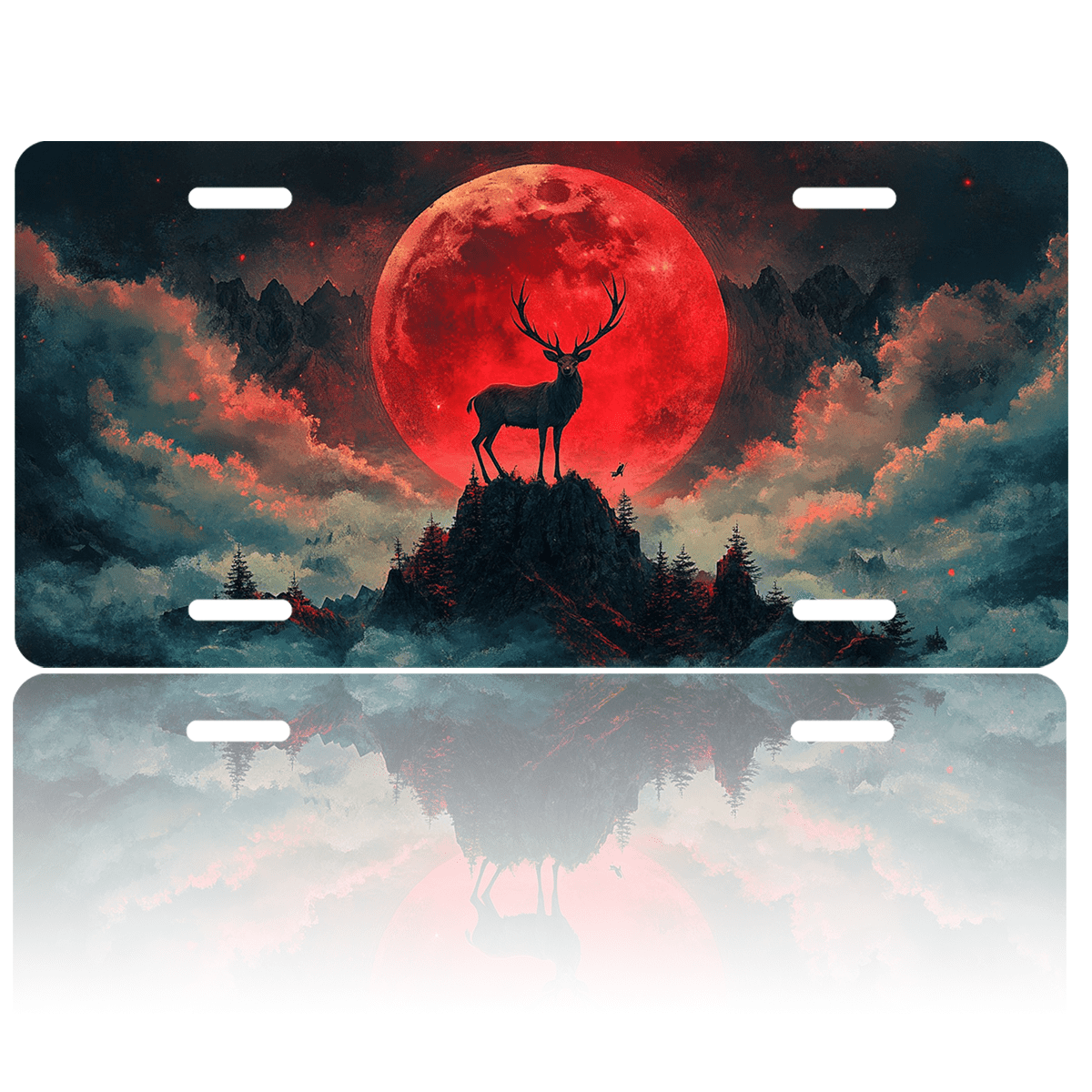 1 Pcs 2D Flat License Plate Covers & Frames, Deer Standing on Mountain ...