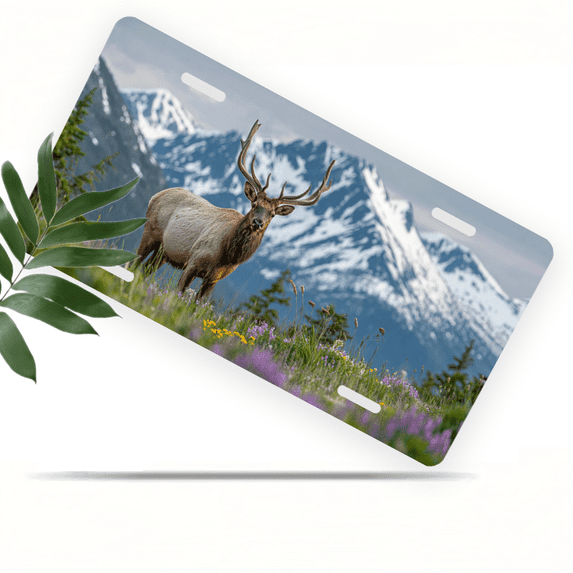 1 Pcs 2D Flat License Plate Covers & Frames, Elk in Mountain For ...