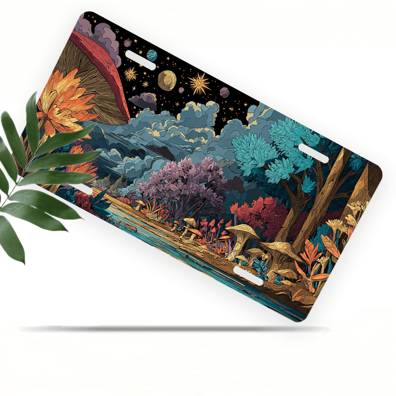 1 Pcs 2D Flat License Plate Covers & Frames, Fantasy Landscape For ...