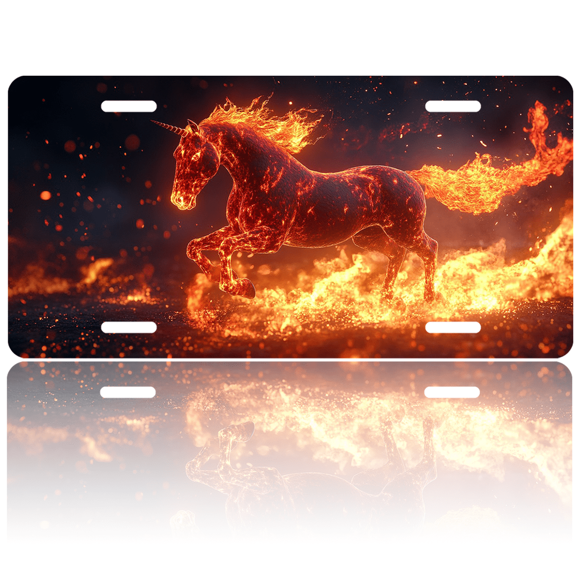 1 Pcs 2D Flat License Plate Covers & Frames, Fiery Unicorn For ...