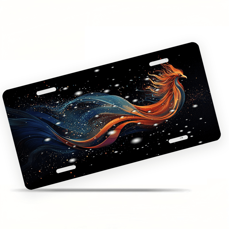 1 Pcs 2D Flat License Plate Covers & Frames, Flaming Phoenix For ...